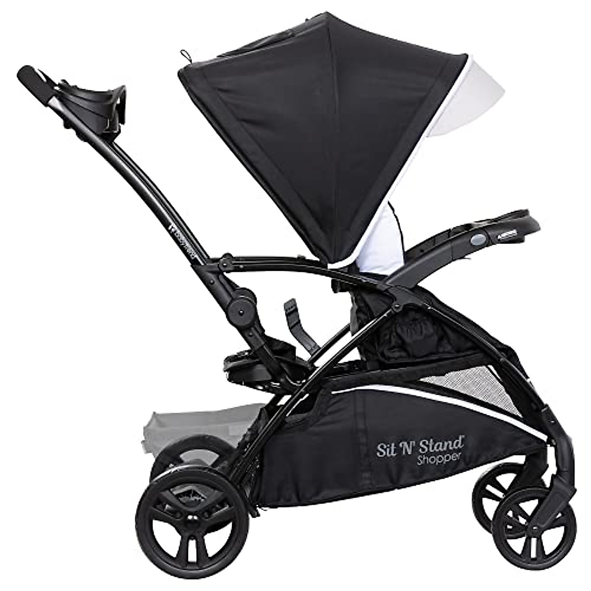 Baby Trend Sit N' Stand 5-in-1 Collapsible Shopper Stroller with Canopy, Visor, Extendable Storage Basket, Phone Tray, and 2 Cup Holders, Modern Khaki