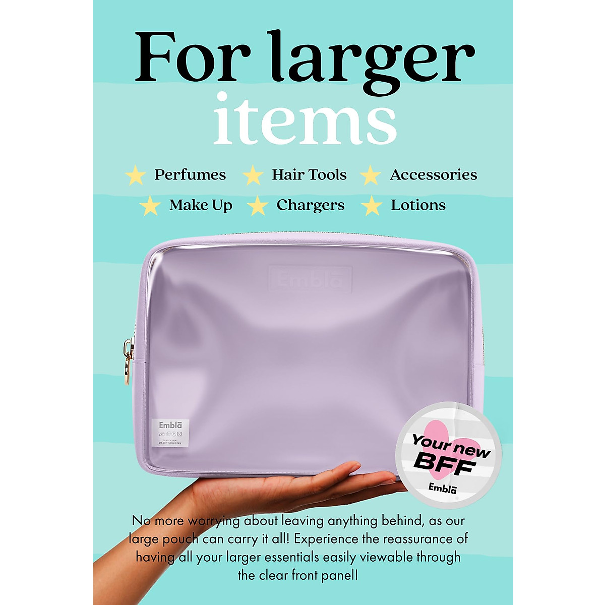 Embla Clear Cosmetic Bag Makeup Bag, Clear Zipper Pouch Cosmetics Bags Cute Womens Make Up Pouches, Clear Toiletry Travel Bag Tote, Preppy Purse Cosmetic Organizer Mini Small Large Makeup Bags, Lilac