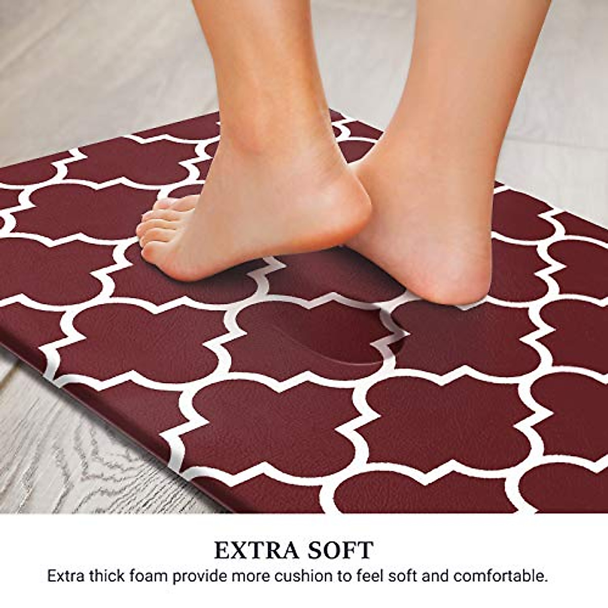 WISELIFE Kitchen Mat Cushioned Anti-Fatigue Kitchen Rug, 17.3"x 59" Waterproof Non-Slip Kitchen Mats and Rugs Heavy Duty PVC Ergonomic Comfort Mat for Kitchen, Floor Home, Office, Sink, Laundry, Red