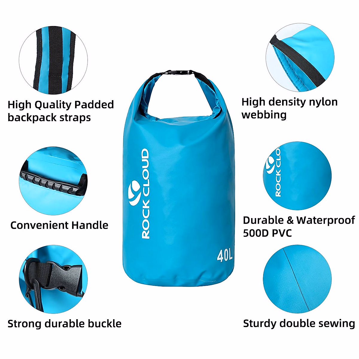 ROCK CLOUD Dry Bag Waterproof 40L Dry Sack for Kayaking Rafting Boating Beach Surfing Swimming Canoe Camping Hiking Fishing Ski, Yellow