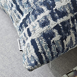 ROMANDECO Jacquard Decorative Throw Pillow Covers for Couch Set of 2, 18x18 Inches, Navy Blue