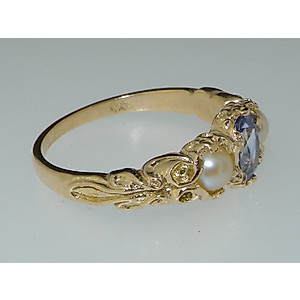 LetsBuyGold 14k Yellow Gold Real Genuine Sapphire and Cultured Pearl Womens Anniversary Ring - Size 8