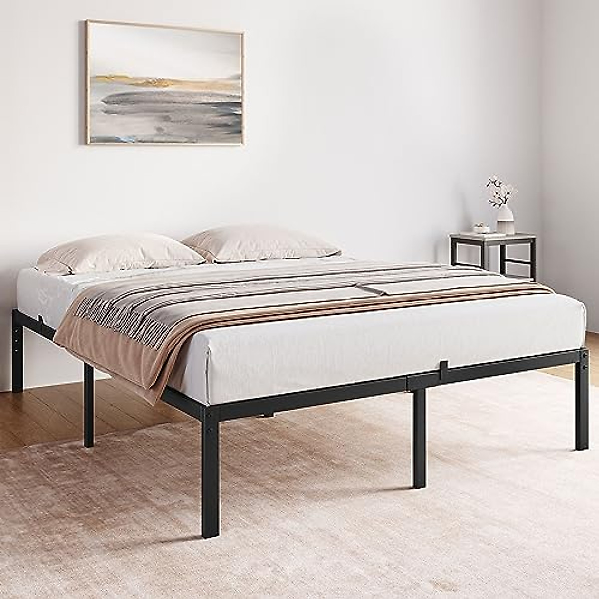 IDEALHOUSE 14 Inch Full Bed Frame with Storage, Metal Platform Full Bed Frame Steel Slat Support No Box Spring Needed Easy to Assemble