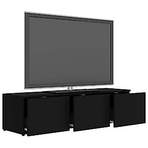 vidaXL TV Cabinet Wooden Cabinet Drawer Chest TV Bench Console Hi-Fi Stereo Stand Storage Home Indoor Living Room Furniture Black Engineered Wood