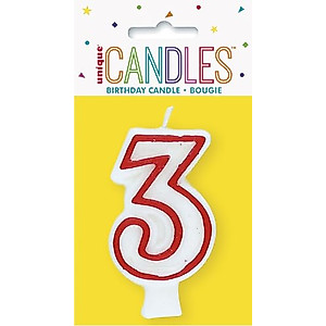 Number "3" White & Red Deluxe Birthday Candle - 2.75" (1 Pc.) - Perfect Finishing Touch for Memorable Celebration