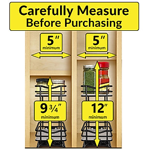 LYNK PROFESSIONAL® Pull Out Spice Rack Organizer for Inside Kitchen Cabinets - 4-1/4 inch Wide - Slide Out Drawer – Black Sliding Spice Cabinet Organization Shelf Racks - 2 Tier