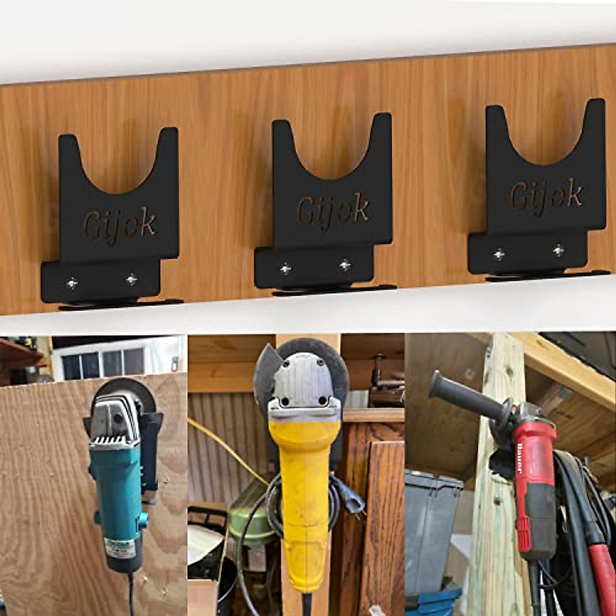 Gijok Angle Grinder Holder Tool Wall mount Bracket for 5inch Grinder, 2pcs Impact Wrench Wall Holder, Angle Grinder Storage Rack for Angle Grinders, Cutters, Polishers etc