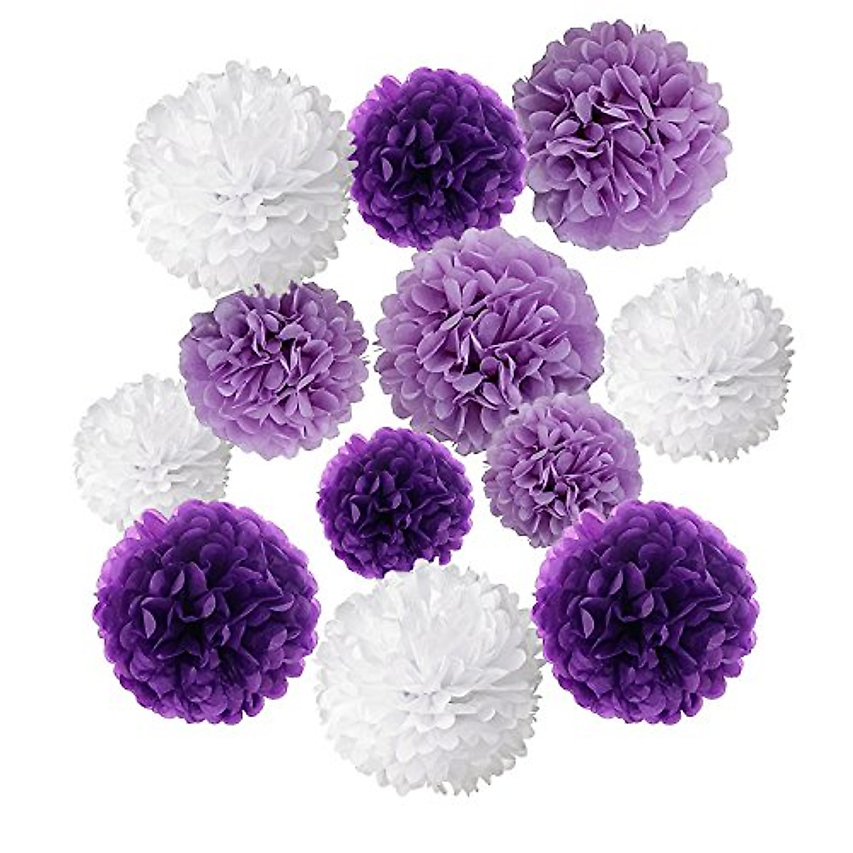 Wartoon Tissue Paper Pom Poms Flowers for Wedding Birthday Party Baby Shower Decoration, 12 Pieces (Purple, Lavender and White)