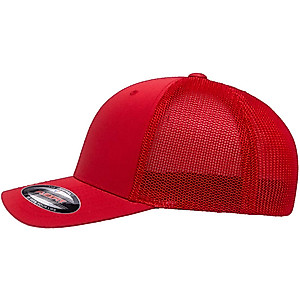 1973-77 Ford F100 Pickup Truck Outline Design Flexfit Trucker Mesh Fitted Cap red