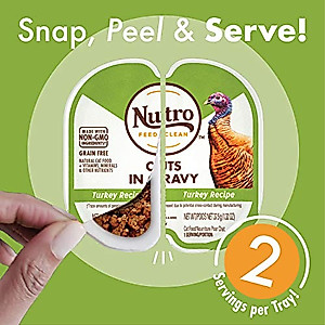 NUTRO Grain Free* Natural Wet Cat Food Cuts in Gravy Turkey Recipe and Chicken Recipe Variety Pack, PERFECT PORTIONS Twin-Pack Trays- 1.32 Ounce (Pack of 24)