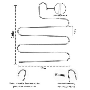 Pants Hangers S-Shape Trousers Hangers Stainless Steel Clothes Hangers Closet Space Saving for Pants Jeans Scarf Hanging Silver (4 Pack)