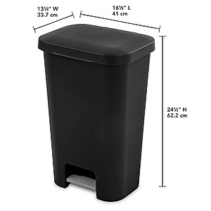 STERILITE 11.9 Gallon StepOn Wastebasket with Lid, Ideal in The Kitchen and Mudroom, Fits a Large 13 Gal Trash Liner, Pedal, Black Lid and Bin, 4-Pack