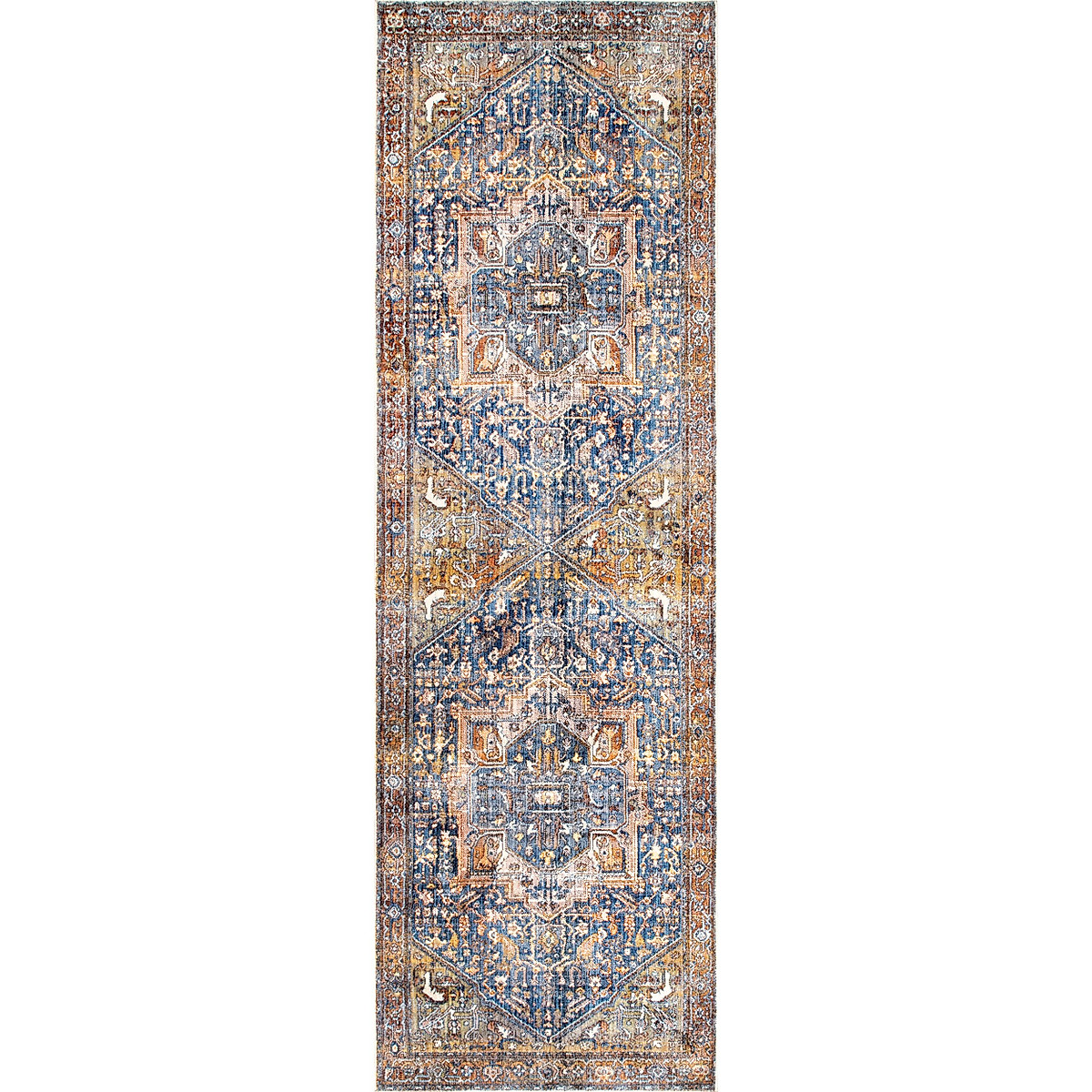 nuLOOM Harriet Vintage Medallion Fringe Runner Rug, 2' 6" x 12', Rust
