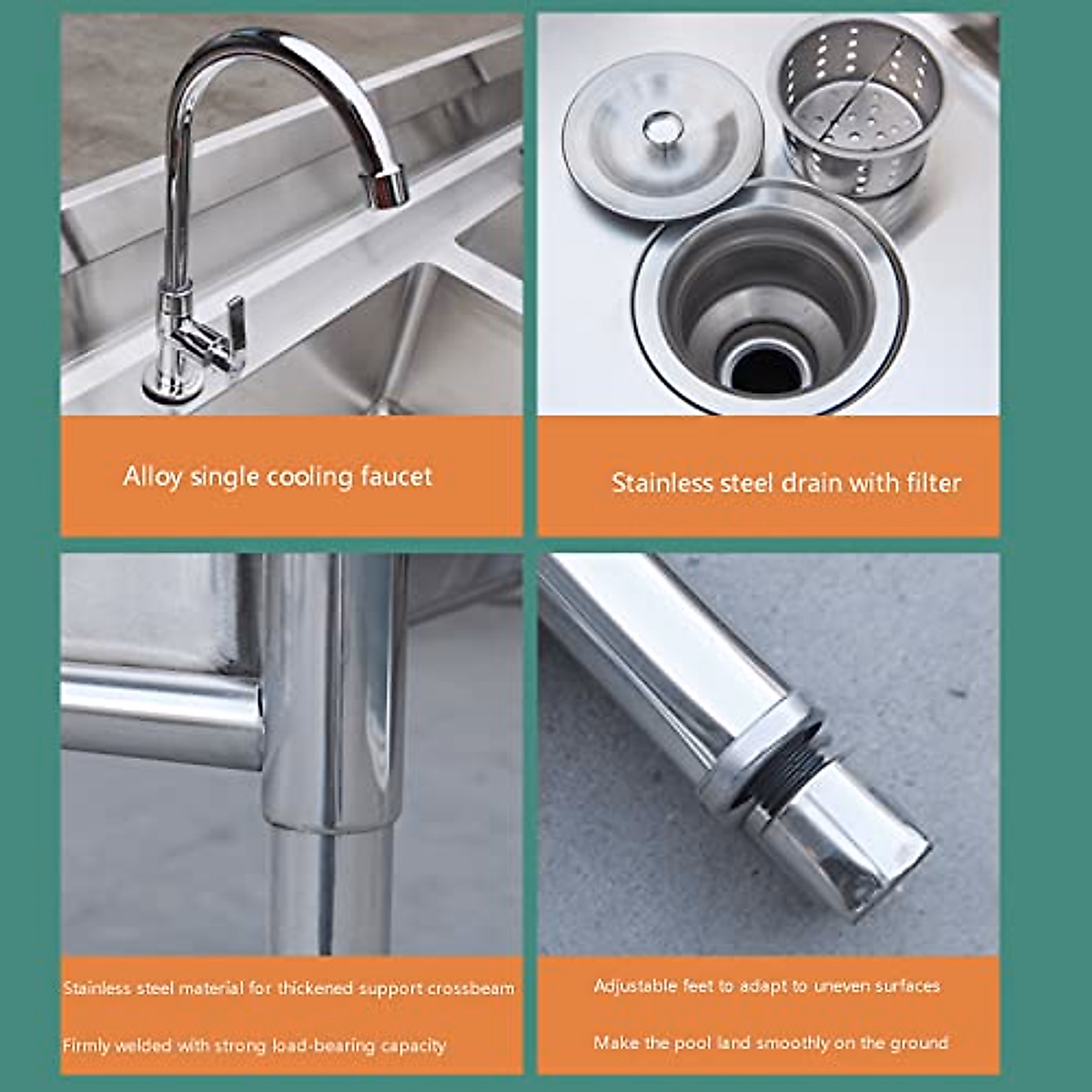 Canteen kitchen household commercial stainless steel sink (Size : 140X70X80cm)