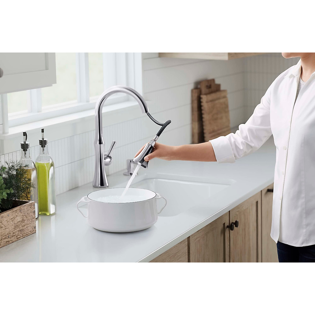 Kohler R28706-SD-CP Kaori Single Handle Kitchen Faucet with Pull Down Sprayer and Soap Dispenser, Polished Chrome