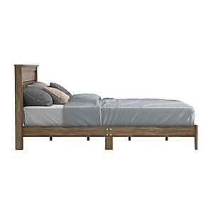 Galano Tiena Wood Platform Queen Bed Frame with Headboard, Mattress Foundation with Wood Slat Support, No Box Spring Needed, 64.17" L x 85.31" W x 40.16" H, Knotty Oak