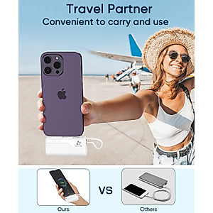 Meseto Mini Portable Charger 5000mAh, iPhone Power Bank Charging Battery Pack, External Backup Phone Charger Compatible with iPhone 13, 12, 11, X, XR, XS Max, 8, AirPods, White