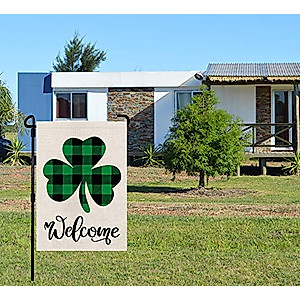 St Patricks Day Garden Flag Welcome Shamrocks Yard Outdoor Decoration Vertical Double Sized Burlap Spring Summer Holiday Decors 12.5 x 18 Inch