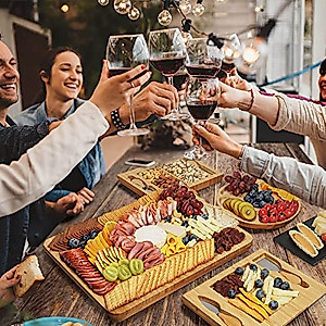 Bamboo Cheese Board Set with Marble, Large Charcuterie Boards and Knife Set, Cheese Platter with 2 Drawers, Include Round Fruit Cheese Platter, Meat and Cheese Cutting Board Housewarming Gift