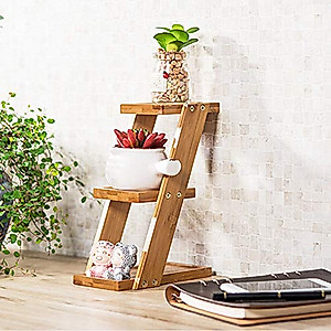TiTa-Dong Bamboo Plant Stand,3-Tier Flower Stand Succulents Plant Landing Bonsai Shelf for Home Balcony Decor - 7" x 3.6" x 9.8"