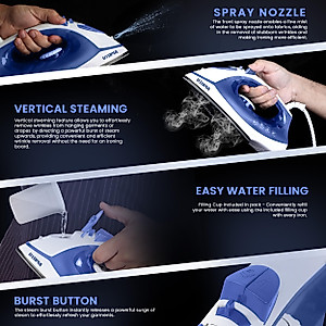 Utopia Home Steam Iron for Clothes With Non-Stick Soleplate - 1200W Clothes Iron With Adjustable Thermostat Control, Overheat Safety Protection & Variable Steam Control (Blue)