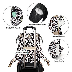 Yusudan Leopard Lunch Backpack for Women, Insulated Cooler Work Business Laptop Backpacks Girls School Backpack College Bookbags