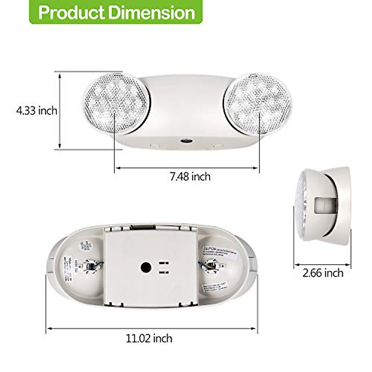 Two Head Emergency Light, Adjustable Integrated LED Emergency Lighting with Battery Backup - 4 Pack