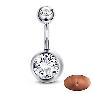 Sllaiss Belly Button Rings For Women 925 Sterling Silver 14G Bar 8mm CZ Round Ball Navel Barbell Stud Body Piercing Jewelry