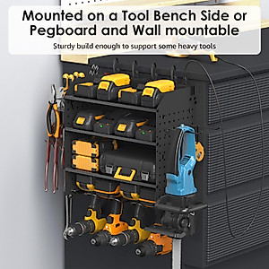 CCCEI Modular Pegboard Rack Power Tool Organizer with Charging Station. 4 Layer Wall Mount Drill Holder, Mechanic Tool Battery Charger Organizer. Garage Shop Storage Utility Shelf with Power Strip.