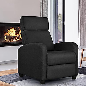 Yaheetech 2-Seat Fabric Pushback Recliner Chair with Thick Seat Cushion and Backrest Reclining Chair for Living Room Home Theater Matte Black