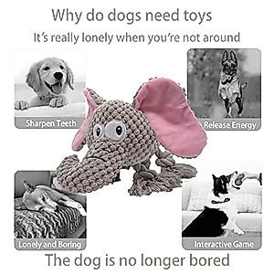 AIMETING Dog Toys, Durable Dog Chew Toys, Dog Squeak Toy with Fun Crinkle Paper, Plush Toys Suitable for Small, Medium, Large Dogs (Elephant)