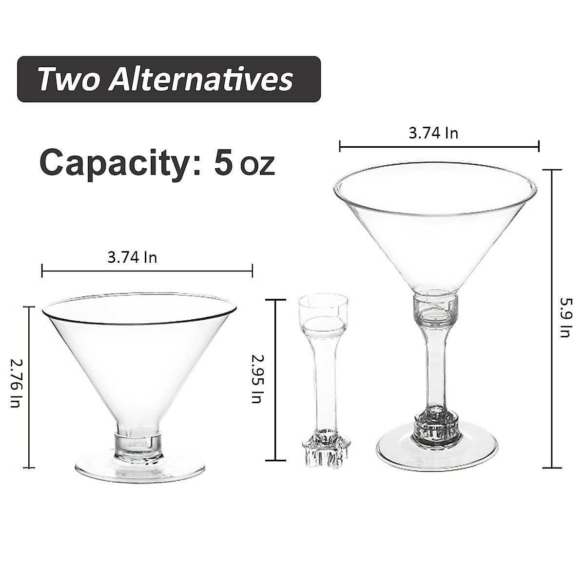Funsmore 100 Pcs Disposable Cocktail Glasses, Plastic Martini Glasses Unbreakable Tall Cocktail Glasses Appetizer Dessert Cups Drinkware for Home Weddings Parties
