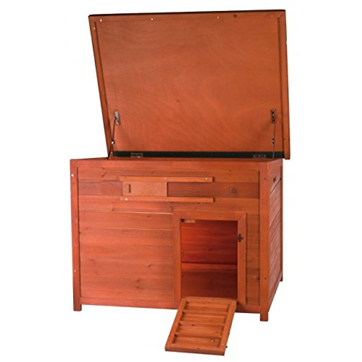TRIXIE Natura Duck Coop with Ramp, Pull-Out Tub, Hinged Roof, Brown, 36x30x27