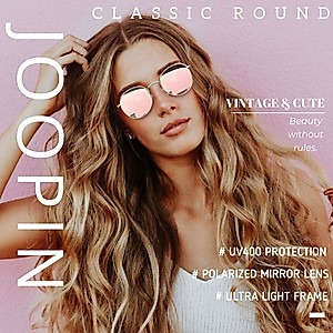 Joopin Big Round Pink Sunglasses Polarized UV400 Protection, Thin Gold Frame Circle Sun Glasses, Circular Mirror Shades Driving Fishing