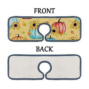 Kitchen Faucet Mat Splash Guard 2 Pieces Hand Drawn Sunflowers Pumpkins Absorbent Faucet Sink for Bathroom Counter,Faucet Counter Water Stains Preventer Drip Catcher