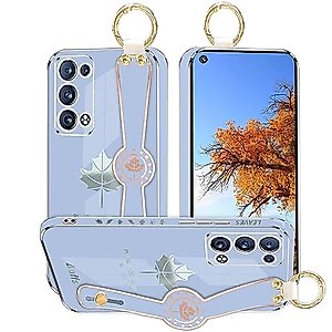 Kainevy Phone Case for Oppo Reno 6 Pro 5G Case Aesthetic Silicone Shockproof for Women Protector Cover Oppo Reno 6 Pro 5G Phone Case Slim with Ring Wrist Starp Maple Leaf Pattern Design (Grey)