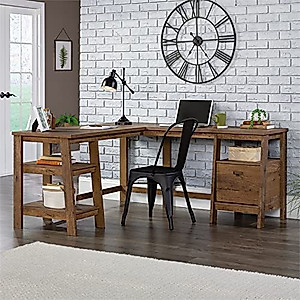 Sauder Trestle L-Shaped Trestle Desk in Vintage Oak, Vintage Oak Finish