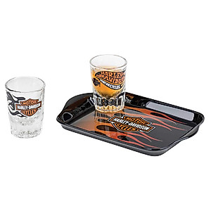 Harley-Davidson Flames Shot Glass Set w/Tip Tray - 2 oz. Shots HDL-18794