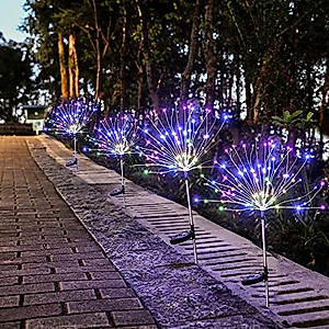 Solar Firework Lights 2 Packs Solar Garden Decorative Lights Outdoor 105 LED 2 Modes Firework String Light Waterproof Landscape Fairy Lights for Yard Lawn Pathway Christmas Party Decor(Multi-Color)