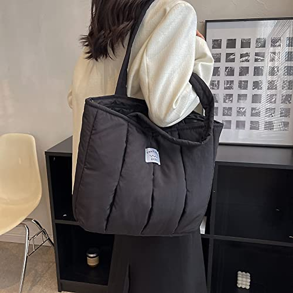 Puffer Tote Bag for Women Puffy Shoulder Bag Quilted Cotton Padded Large Purses and Handbags