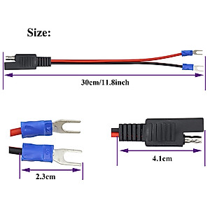 AAOTOKK (2Pack SAE to Fork Ring Terminals Plug Cable U Type Terminal to SAE Power Automotive Solar Panel Charging Cable18AWG 2 Pin Quick Connect/Disconnect Jack SAE Connector(30cm/U Ring)