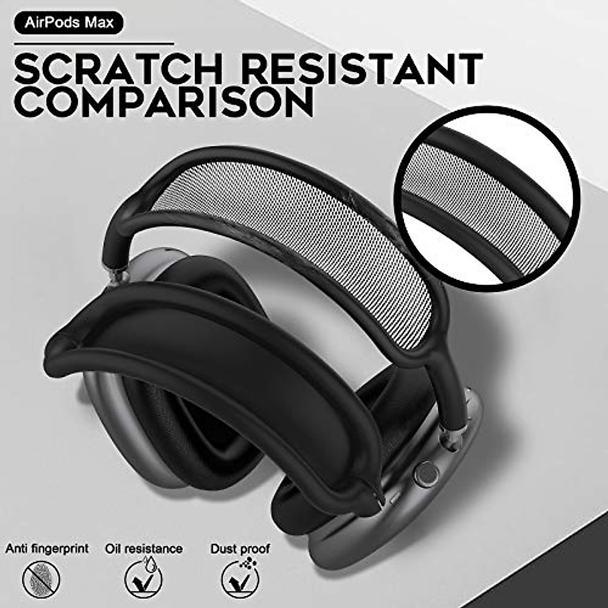 Seltureone Compatible for AirPods Max Headband Cushion, Silicone Earphone Protective Dustproof Sweat Proof Cover Accessories for AirPod Max Headphones Knit Mesh, Black