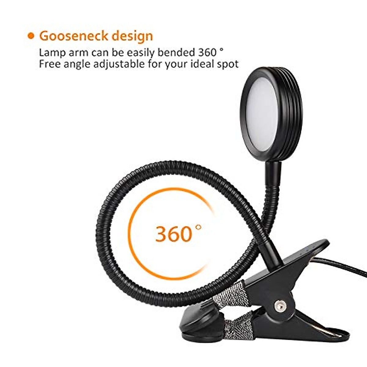 LEPOWER Clip on Light / Book Light / Reading Light with 2 Color Changeable/ Night Light Clip on for Desk, Bed Headboard and Computers (Black)