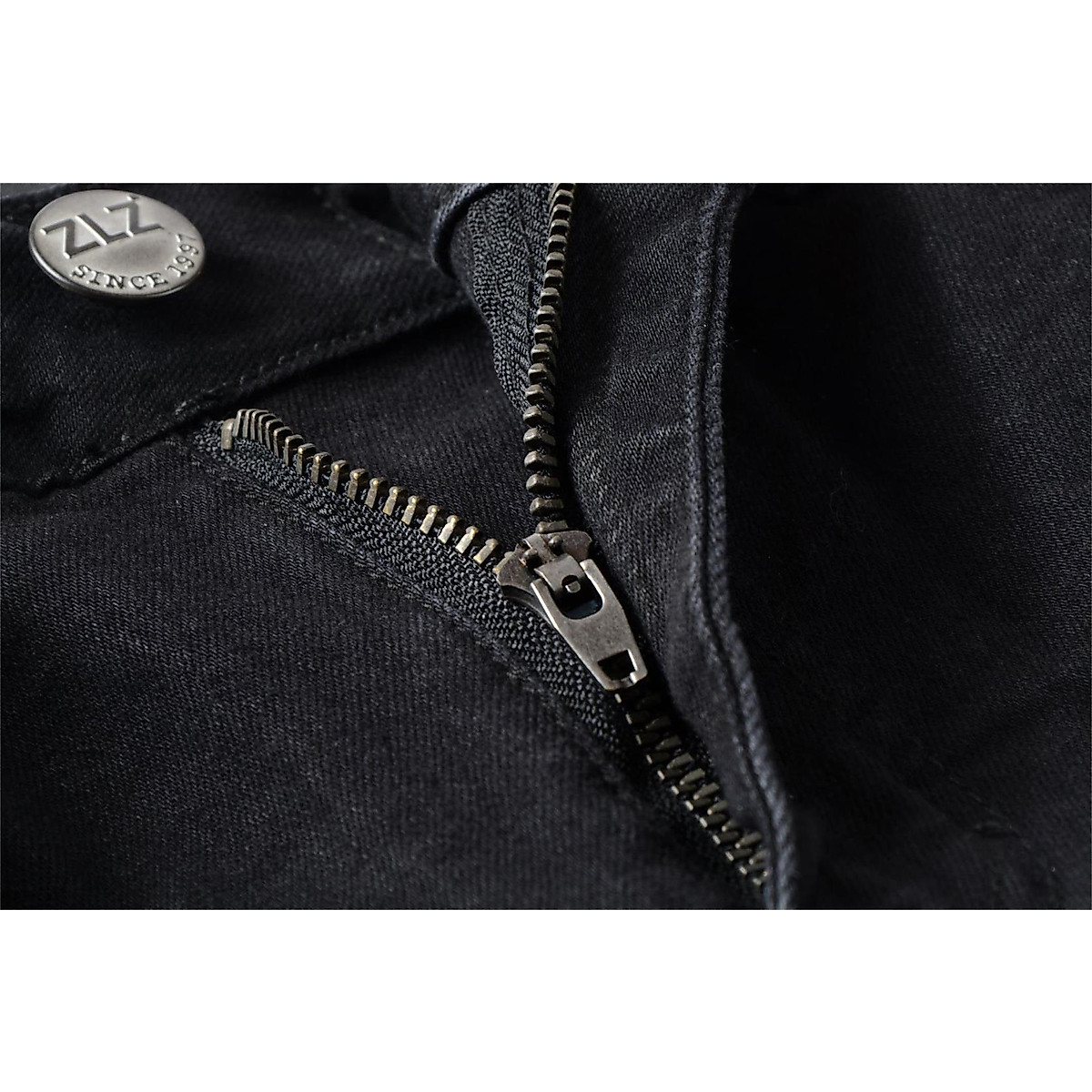 ZLZ Black Ripped Biker Jeans for Men Slim Fit, Men's Comfy Stretch Distressed Biker Jeans Pants Rock, Designer Jeans, Size 36