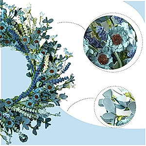 Bibelot 20 Inch Spring Wreath Blue with Green Leaves Daisy Artificial Grains White Flower for Front Door Wreath,Farmhouse Decor Indoor&Outdoor Wedding Wall Home