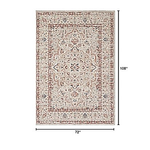 Abani Rugs Vintage 6' x 9' Diamond Medallion Area Rug - Babylon Collection Beige & Red Traditional Style Turkish Accent Rug