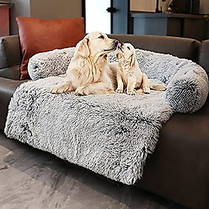 Tinaco Luxurious Calming Dogs/Cats Bed Mats, Washable Removable Couch Cover, Plush Long Fur Mat for Pets, Waterproof Lining, Perfect for Small, Medium and Large Dogs and Cats (Gradient Gray, XL)