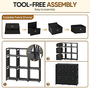 HAITRAL 9 Cube Storage Organizer, Fabric Storage Chest Drawers Organizer Unit for Closet, Easy Assembly Clothes Closet Dresser for Bedroom,Dorm,Hallway, Storage Bins (Black)