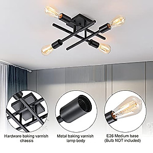IHENGYANLT2 Pack Industrial 4-Light Semi Flush Mount Ceiling Light Fixture, Modern Sputnik Ceiling Lamp with E26 Base Farmhouse Chandelier Light Matte Black for Kitchen Bedroom Hallway. (2 Pack)