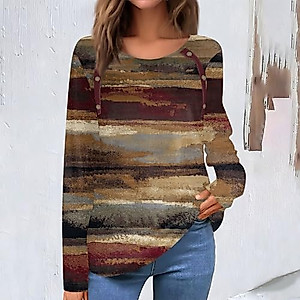 Womens Fashion Cream Shirt Women Women Hoodies Teacher Shirts Long Sleeve Sweaters for Women Long Sleeve Graphic Tees for Women Long Sleeve Tunic Tops To Wear with Leggings（4-Brown,Large）